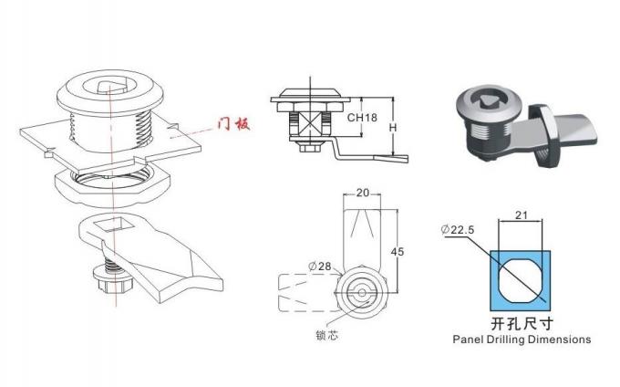 MS705 triangular insert cabinet lock Triangular Cylinder Cam Locks