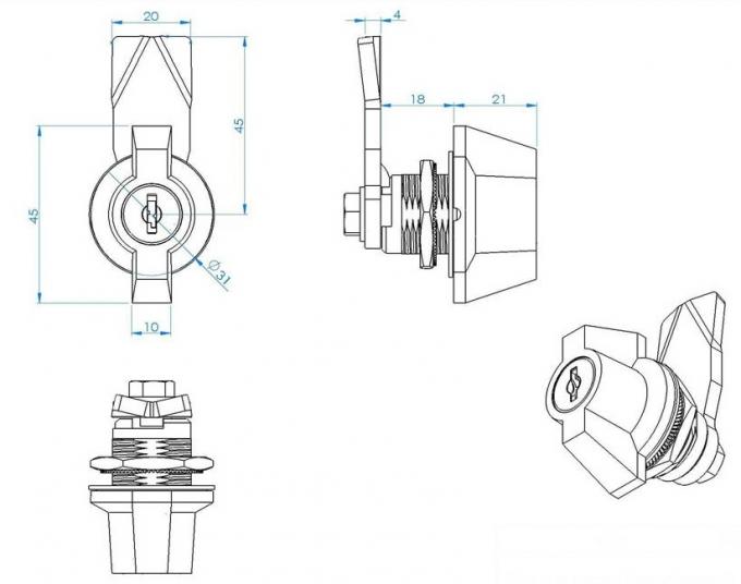 Black Wing Knob Quarter Turn Locks for Industrial Cabinets