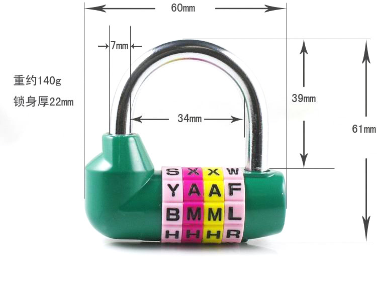 4 Digital English Letter Combination Lock U type anti-theft Code Lock ...